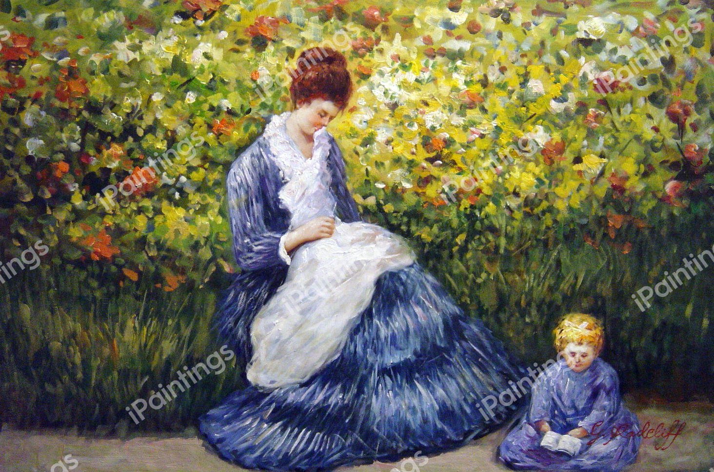 Camille Monet And Child In The Garden Painting by Claude Monet ...
